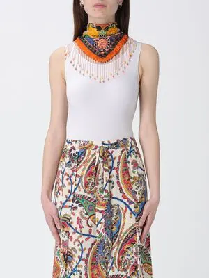 Etro Paisley Print Silk Scarf With Beaded Fringes