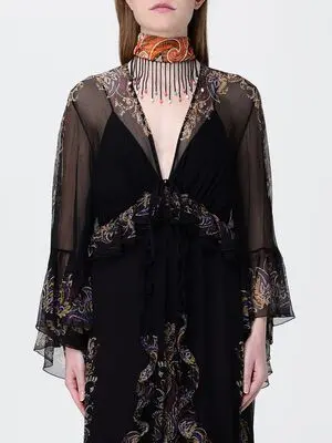 Etro Paisley Print Silk Bandeau With Beaded Fringes