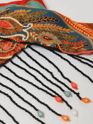 Etro Paisley Print Silk Bandeau With Beaded Fringes