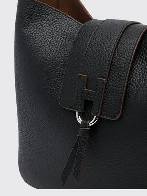 Hogan Grained Leather Hobo Shoulder Bag - Black