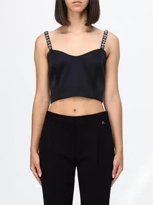 TWINSET Satin Cropped Top With Rhinestones - Black