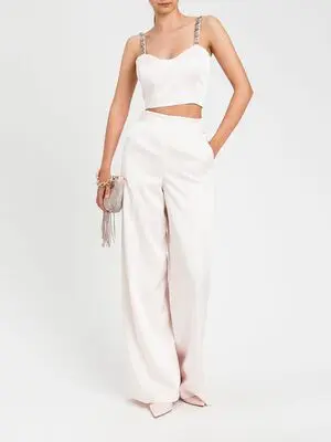 TWINSET Satin Cropped Top With Rhinestones - Pink