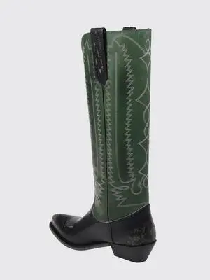 GOLDEN GOOSE Wish Star Embroidered Knee-high Leather Boots - Green