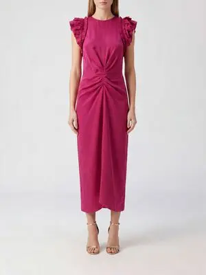 Isabel Marant Étoile Teriany Asymmetrical Ruffled Silk Midi Dress - Fuchsia