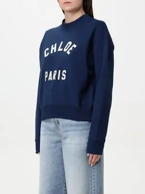 Chloé Cotton Crewneck Sweatshirt With Logo - Blue