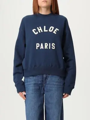 Chloé Cotton Crewneck Sweatshirt With Logo - Navy