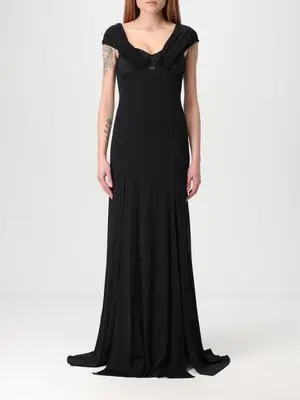 Elisabetta Franchi Off-the-shoulder Gown With Slits - Black