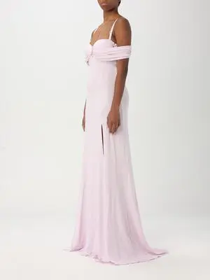 Elisabetta Franchi Off-the-shoulder Draped Gown With Slits - Quartz