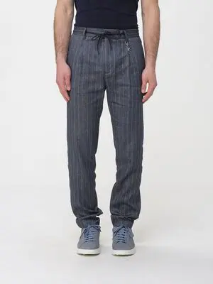 MANUEL RITZ Striped Linen Blend Drawstring Trousers - Blue