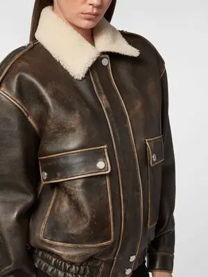 Philipp Plein Distressed Leather Jacket With Fur Collar