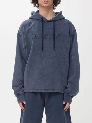 Off-White Cotton Hoodie With Logo - Blue