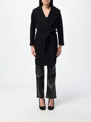 Max Mara Belted Virgin Wool Robe Coat With Shawl Collar - Black