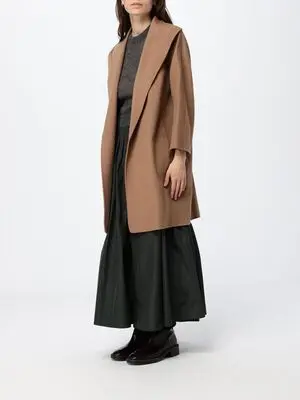 Max Mara Belted Virgin Wool Robe Coat With Shawl Collar - Camel