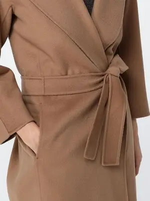 Max Mara Belted Virgin Wool Robe Coat With Shawl Collar - Camel