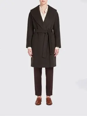 Max Mara Belted Virgin Wool Robe Coat With Shawl Collar - Green