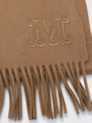Max Mara Dalia Monogram Pure Cashmere Scarf With Fringed Edges - Camel
