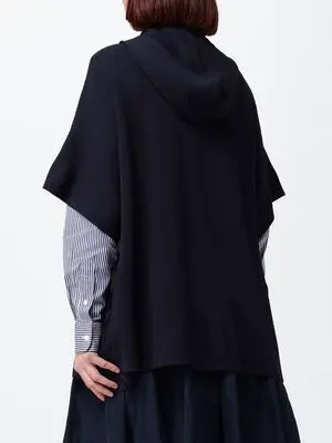 Max Mara Hooded Viscose Cape With Zip Closure - Navy
