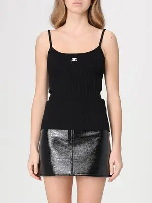 COURREGES Ribbed Camisole With Logo Detail - Black