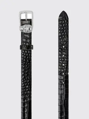 Philipp Plein Crocodile Print Leather Belt With Skull Embellishment