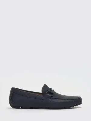 FERRAGAMO Gancini Grained Leather Driver Loafers - Blue