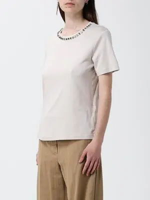 Max Mara Cotton Blend T-shirt With Crystals - Grey