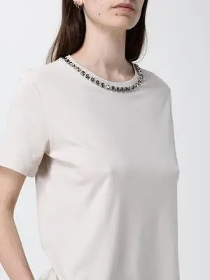Max Mara Cotton Blend T-shirt With Crystals - Grey