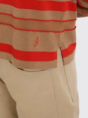 JW Anderson Striped Cotton And Wool Long Sleeve Polo Shirt - Nude
