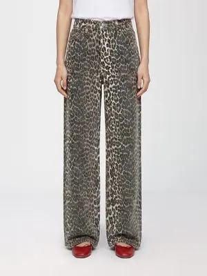 GANNI Animal Print Wide Leg Jeans