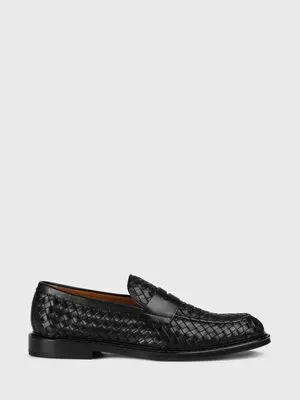 DOUCAL'S Woven Calfskin Leather Loafers - Black