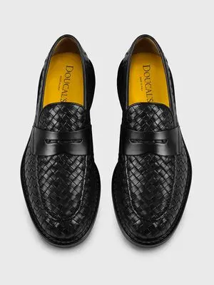 DOUCAL'S Woven Calfskin Leather Loafers - Black