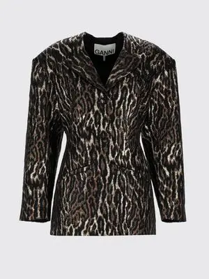 GANNI Single-breasted Animal Print Crepe Blazer