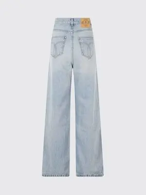 Fiorucci High-waisted Wide Leg Jeans In Light Blue Cotton Denim