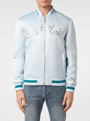 Philipp Plein Satin Bomber With Rhinestone Logo - Turquoise