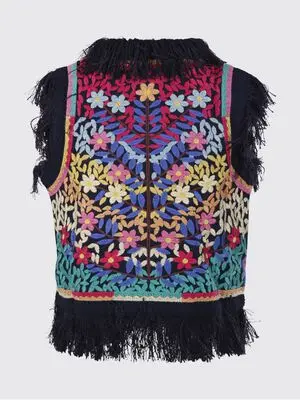 Antik Batik Sleeveless V-neck Embroidered Vest With Fringe