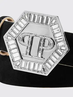 Philipp Plein Suede Belt With Jewel Buckle