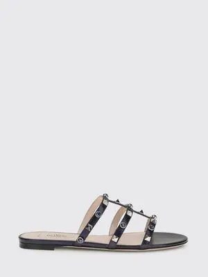 Valentino Garavani Rockstud Leather Flat Sandals - Navy