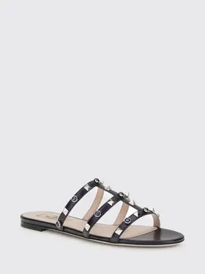 Valentino Garavani Rockstud Leather Flat Sandals - Navy