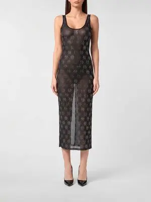 Philipp Plein Rhinestone Jersey Midi Dress - Black