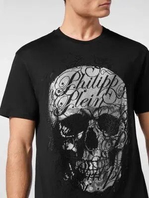 Philipp Plein Skull Cotton T-shirt With Rhinestone Logo - Black