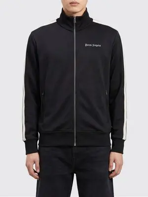 Palm Angels High Neck Technical Fabric Track Jacket With Logo - Black