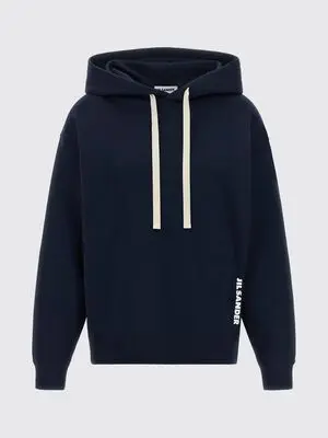 JIL SANDER Relaxed Fit Cotton Hoodie With Drawstring Hood And Contrast Logo - Blue