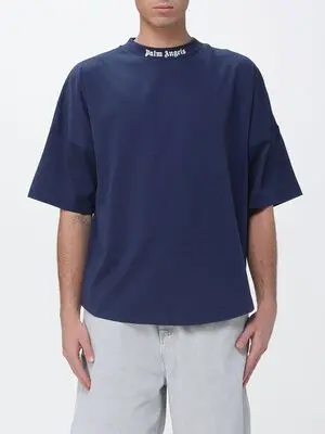 Palm Angels Cotton T-shirt With Logo - Blue