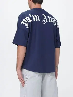 Palm Angels Cotton T-shirt With Logo - Blue