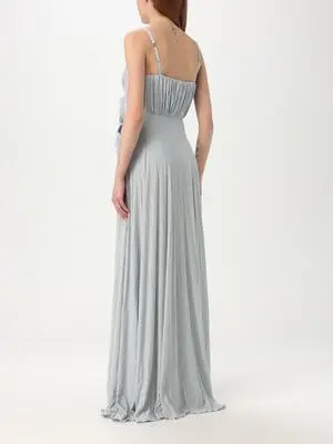 Elisabetta Franchi Ruched Maxi Dress With Floral Embellishment - Gnawed Blue
