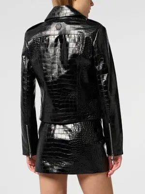Philipp Plein Crocodile-embossed Leather Biker Jacket