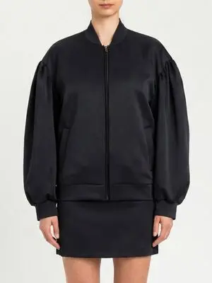 TWINSET Duchess Satin Oversized Bomber Jacket - Black
