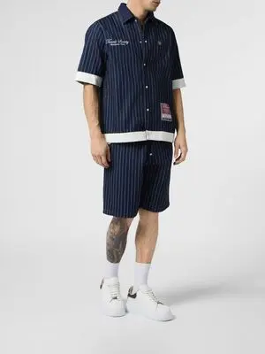 Philipp Plein Cotton Denim Striped Shorts