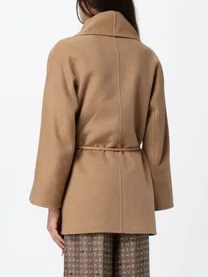 Max Mara Short Pure Wool Cape With Shawl Collar And Fringes - Camel