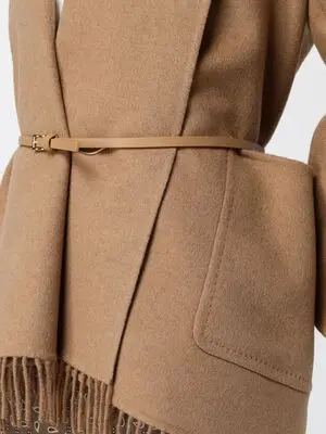 Max Mara Short Pure Wool Cape With Shawl Collar And Fringes - Camel