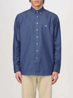 Etro Slim Fit Cotton Shirt With Button-down Collar And Contrasting Logo - Blue